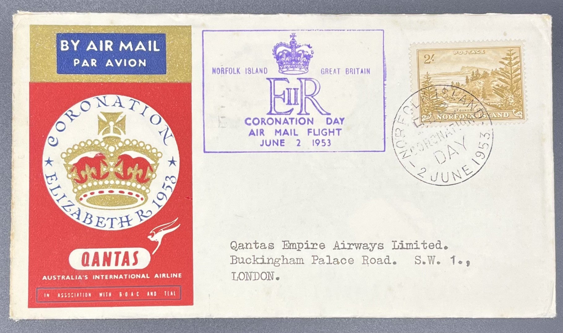 Norfolk Island 1953 - Qantas Flight Cover- Coronation of Queen ...