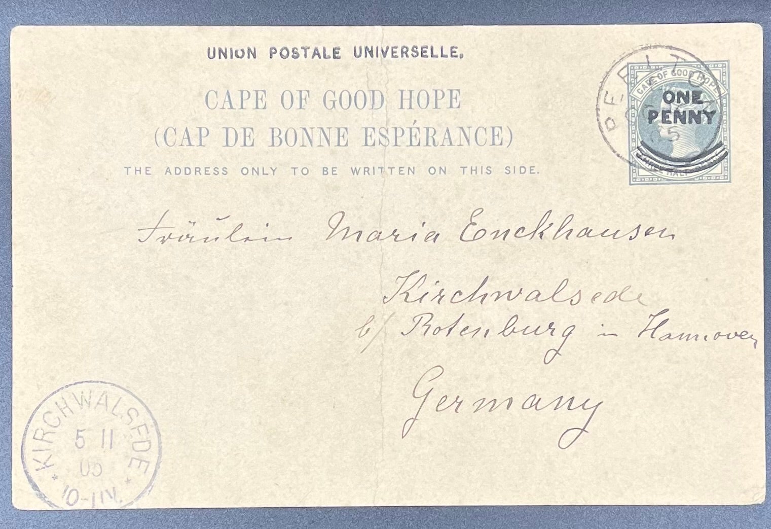 Cape of Good Hope 1905 Postal Stationery Card. Unusual origin and ...
